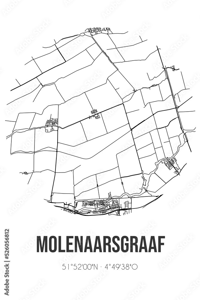 Abstract street map of Molenaarsgraaf located in Zuid-Holland municipality of Molenlanden. City ...