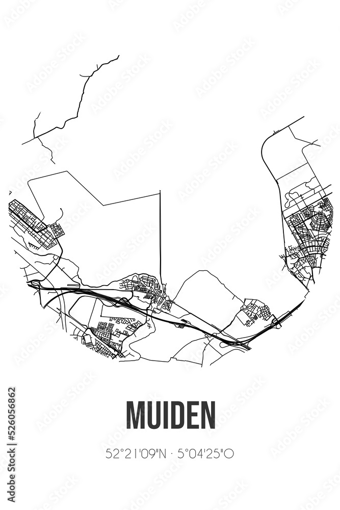Abstract street map of Muiden located in Noord-Holland municipality of GooiseMeren. City map ...