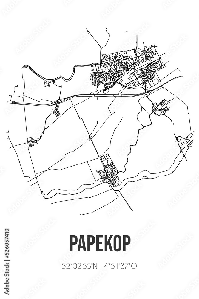 Abstract street map of Papekop located in Utrecht municipality of ...