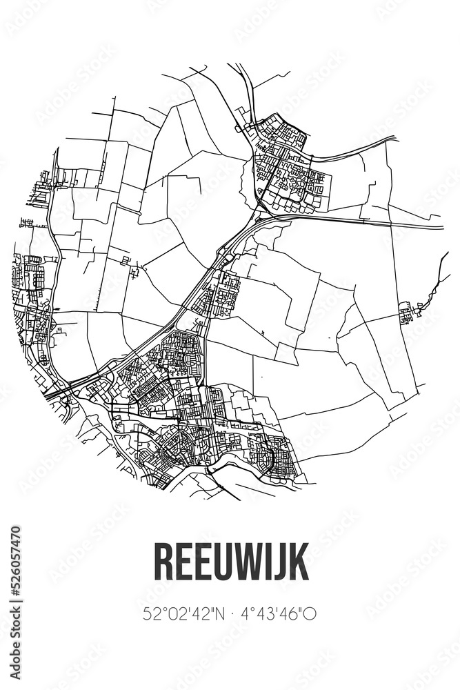 Abstract street map of Reeuwijk located in Zuid-Holland municipality of ...