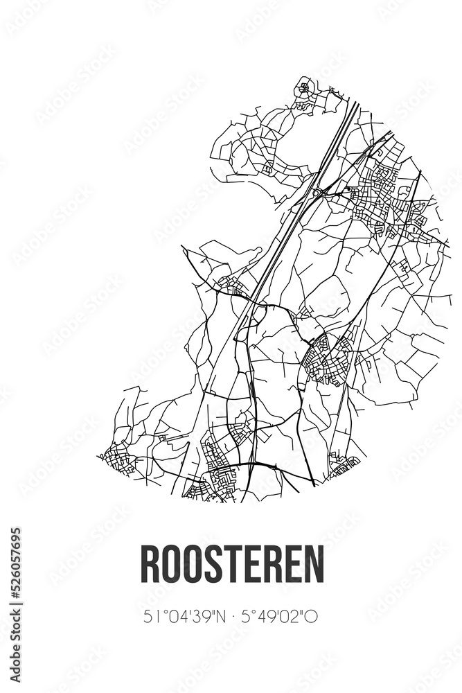 Abstract street map of Roosteren located in Limburg municipality of ...