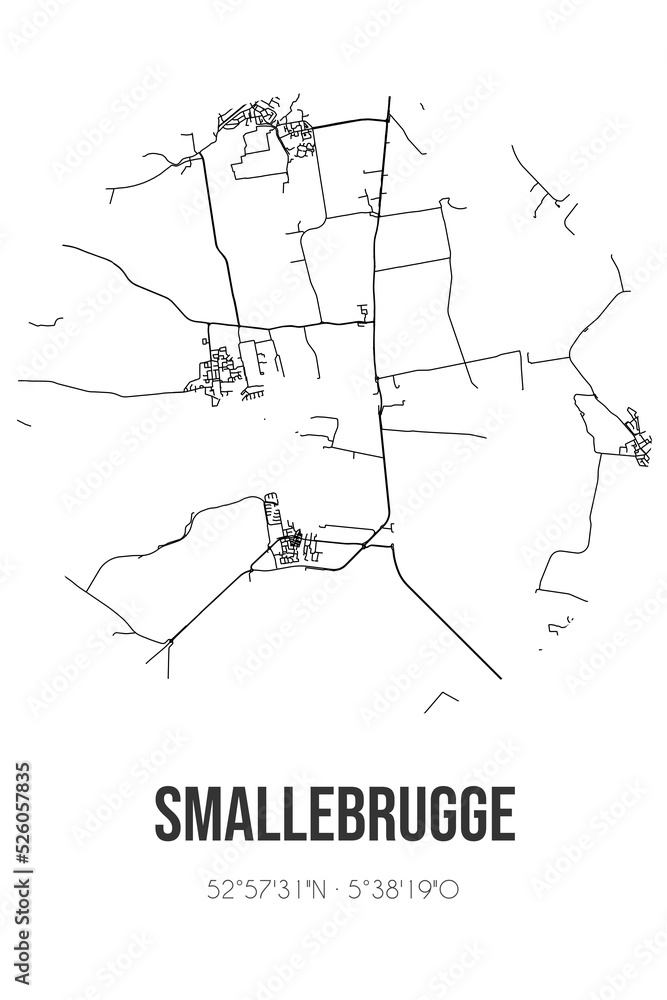 Abstract street map of Smallebrugge located in Fryslan municipality of Sudwest-Fryslan. City map ...