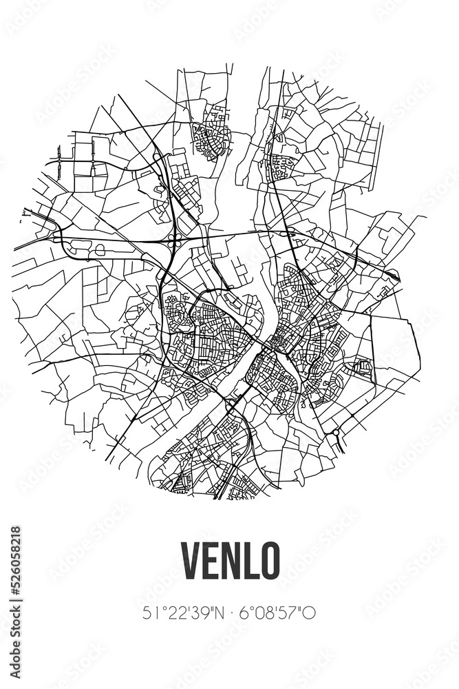 Abstract street map of Venlo located in Limburg municipality of Venlo ...