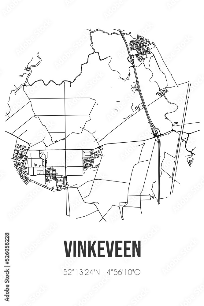 Abstract street map of Vinkeveen located in Utrecht municipality of De ...