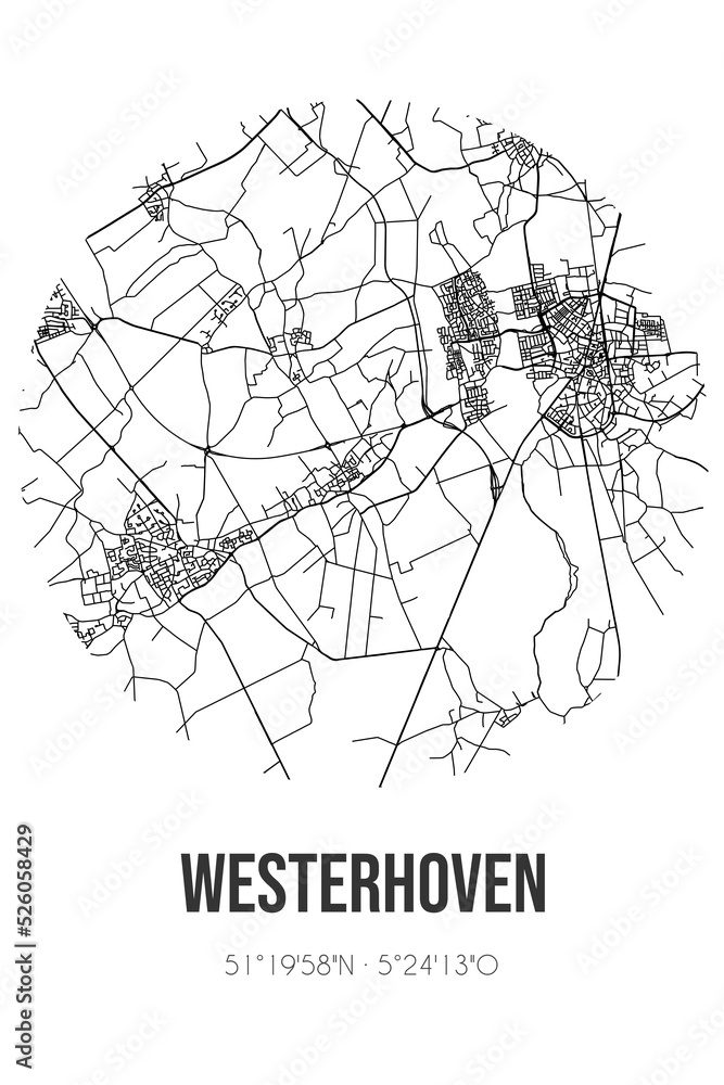 Abstract street map of Westerhoven located in Noord-Brabant ...