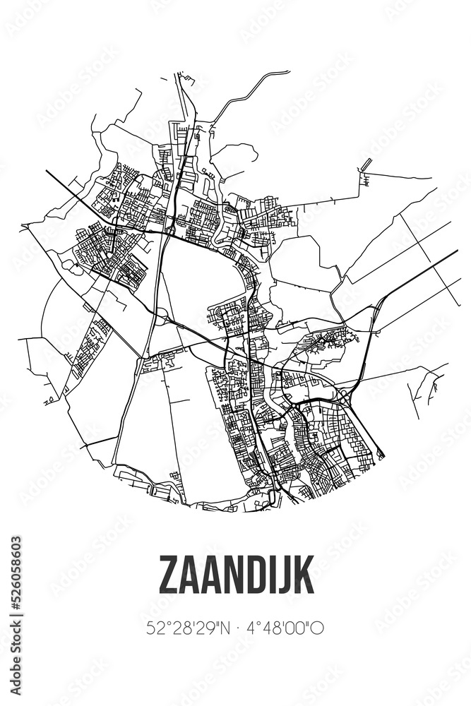 Abstract street map of Zaandijk located in Noord-Holland municipality ...