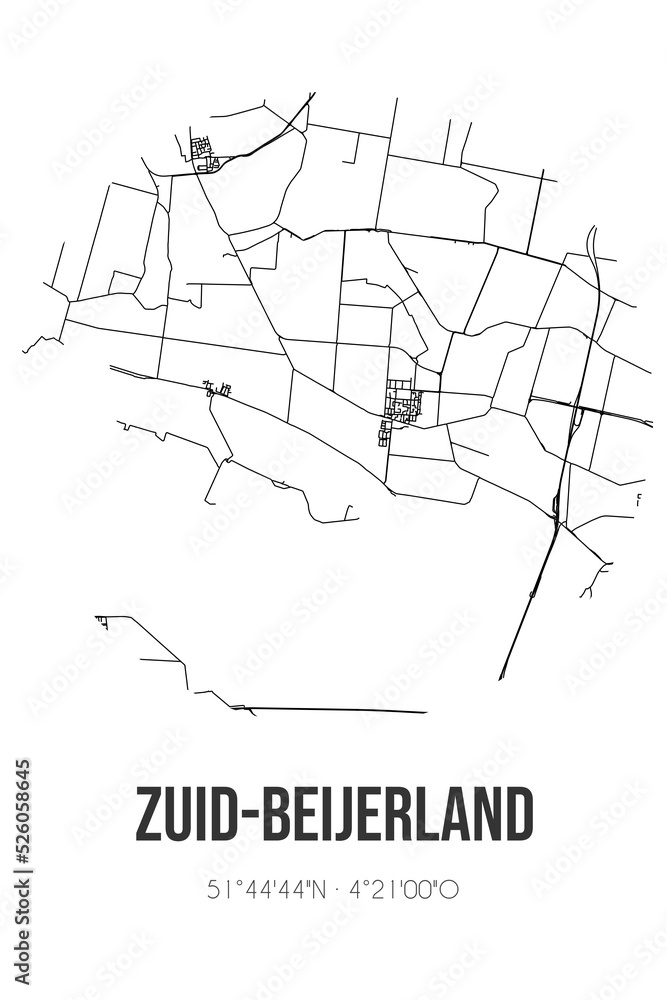 Abstract street map of Zuid-Beijerland located in Zuid-Holland ...