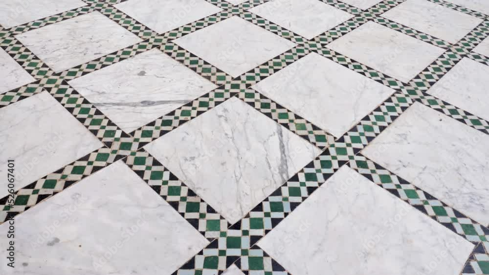 Traditional Moroccan floor with zellige mosaic tiles and marble ...