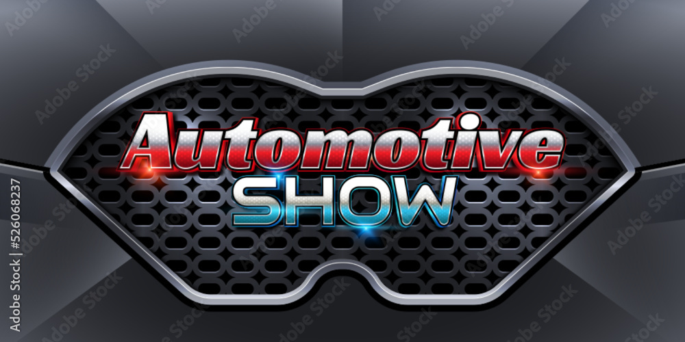 Automotive show 3d logo text effect with realistic modern car grill ...