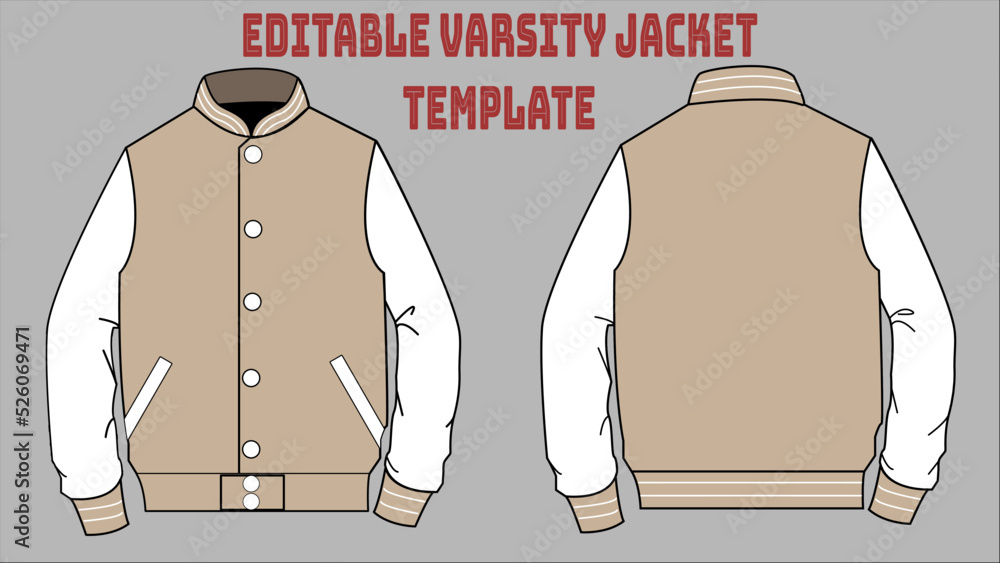 Beige Varsity Jacket University Jacket Editable Template Stock Vector ...