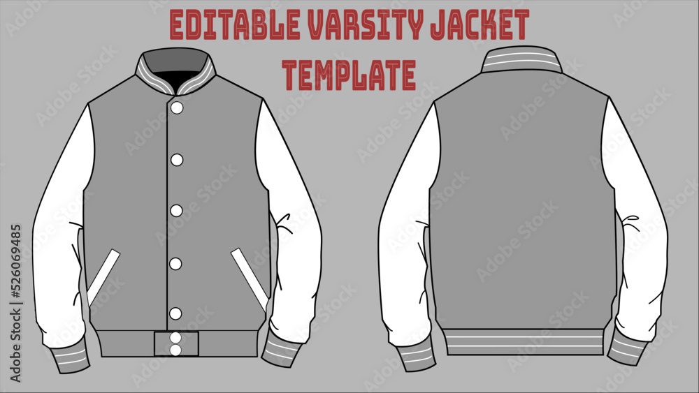Gray Varsity Jacket University Jacket Editable Template Stock Vector ...