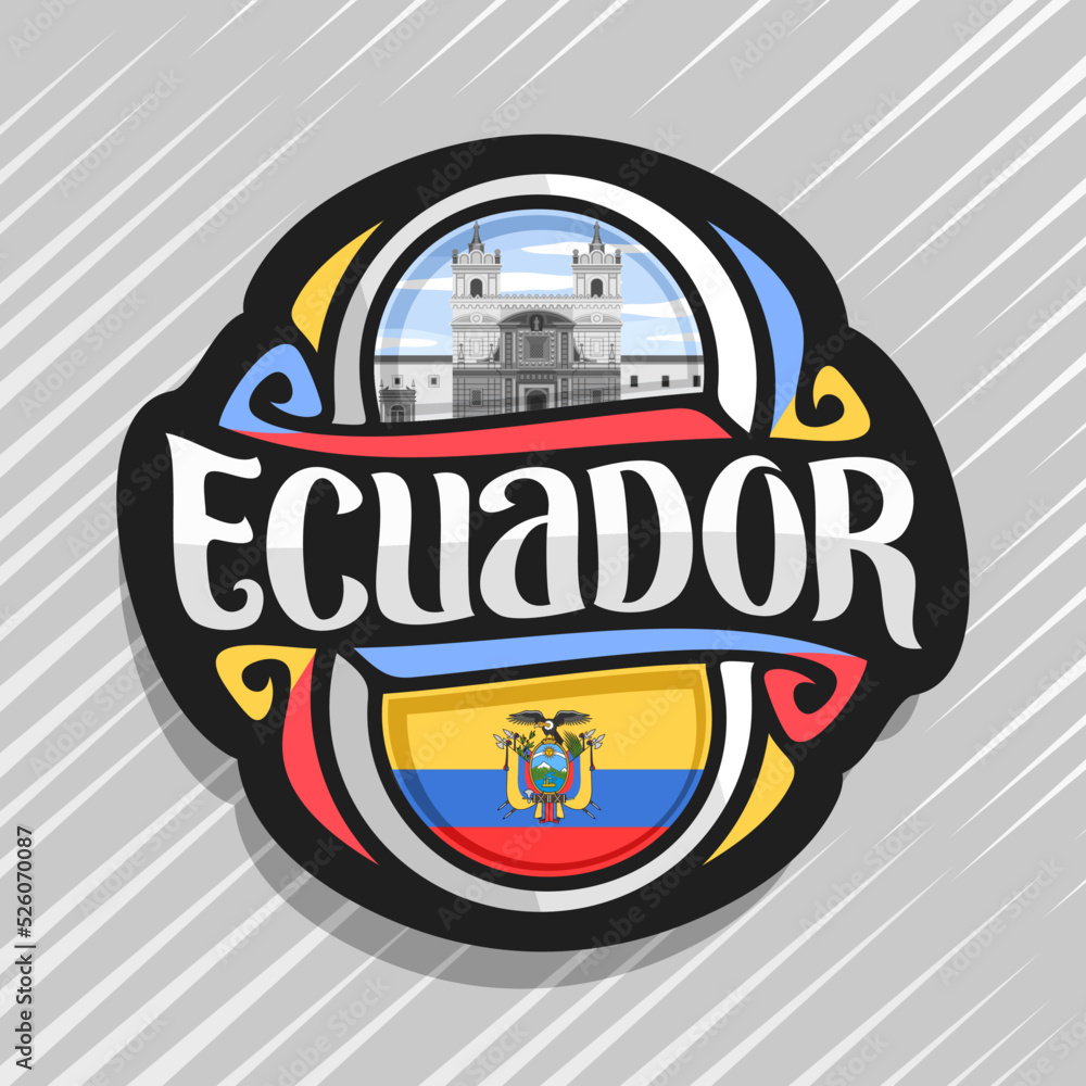 Vector logo for Ecuador country, fridge magnet with ecuadorian flag ...