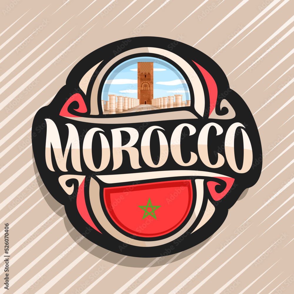 Vector logo for Morocco country, fridge magnet with moroccan state flag ...