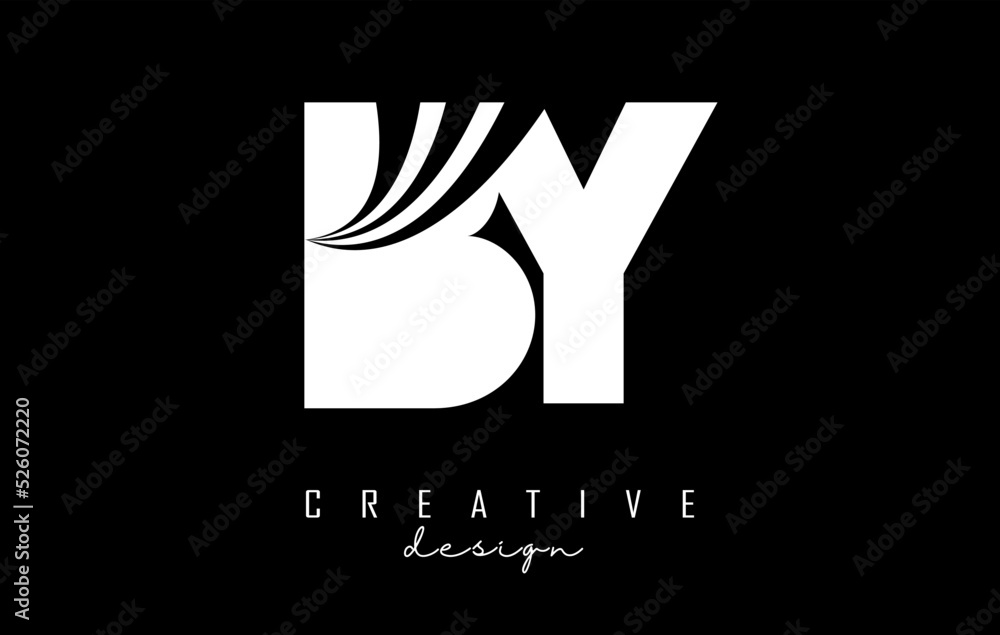 White letters BY b y logo with leading lines and road concept design ...