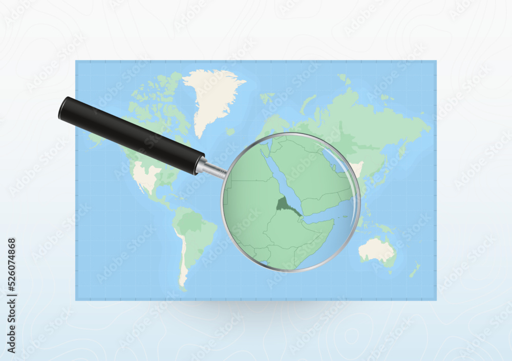 Map Of The World With A Magnifying Glass Aimed At Eritrea Searching Eritrea With Loupe Stock
