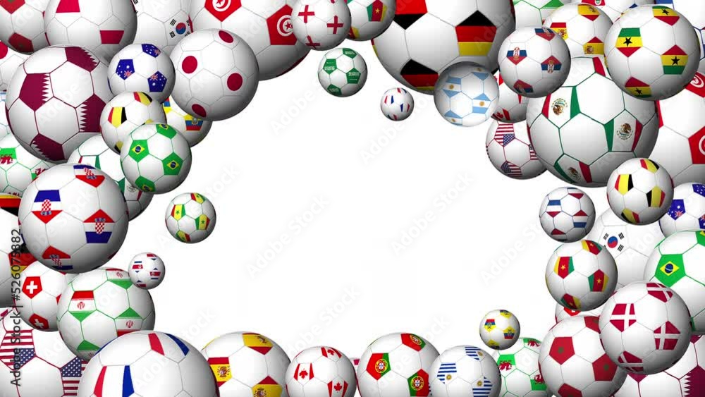 A video presentation frame made by attached soccer balls with national ...