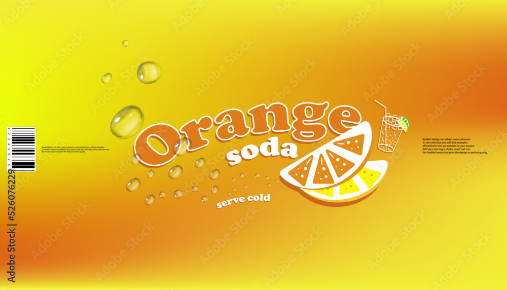 label for bottles of orange drinks, in orange color with lemon and ...