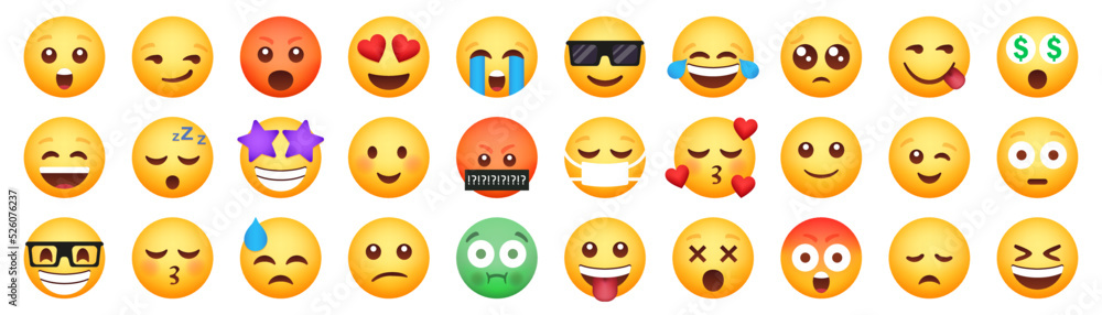 Emoticon smile icons. Cartoon emoji set. Vector emoticon set Stock ...