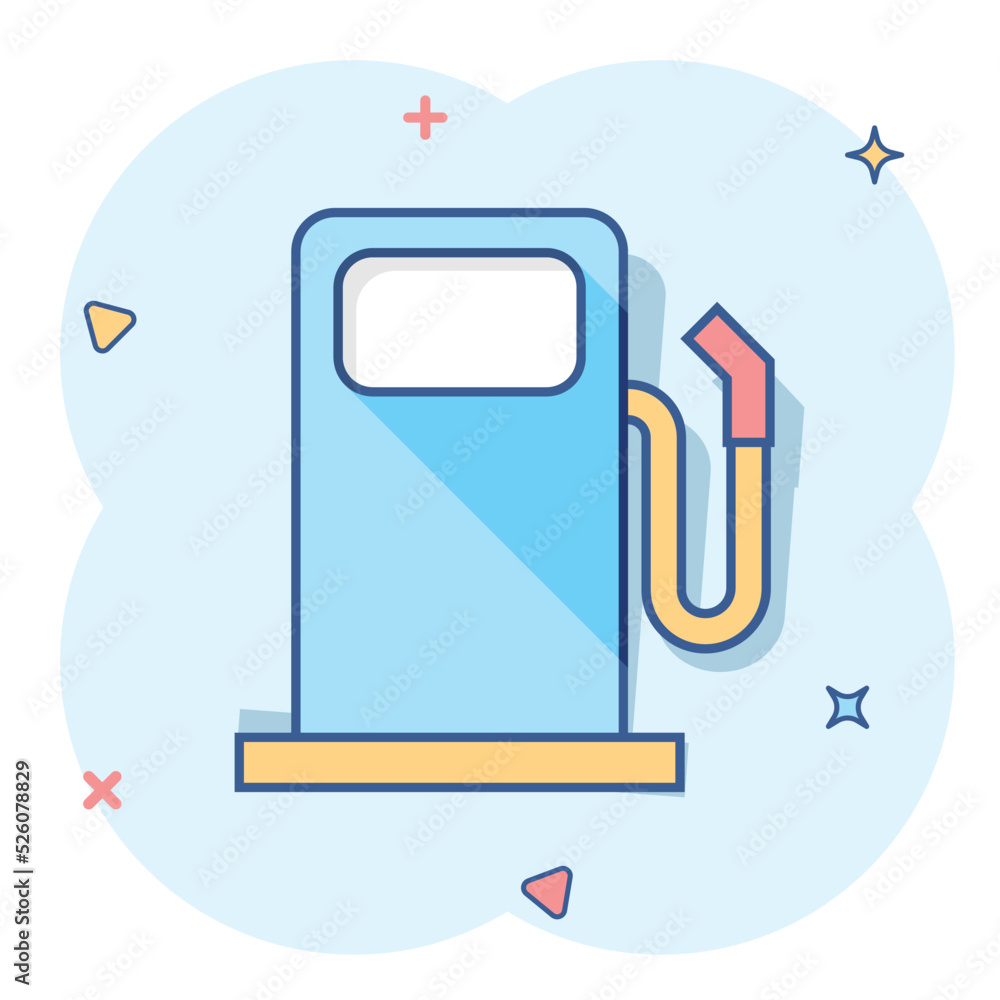 Vector cartoon fuel gas station icon in comic style. Car petrol pump ...
