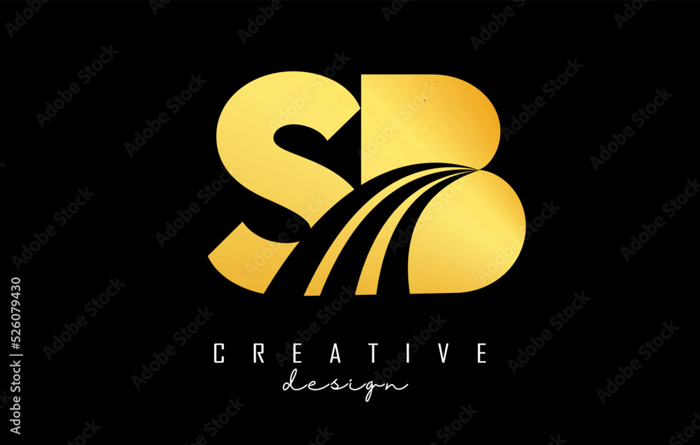 Golden letter SB s b logo with leading lines and road concept design ...