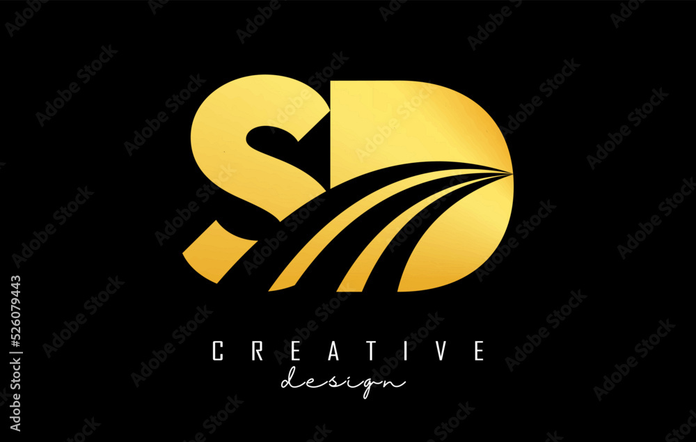 Golden letter SD s d logo with leading lines and road concept design ...