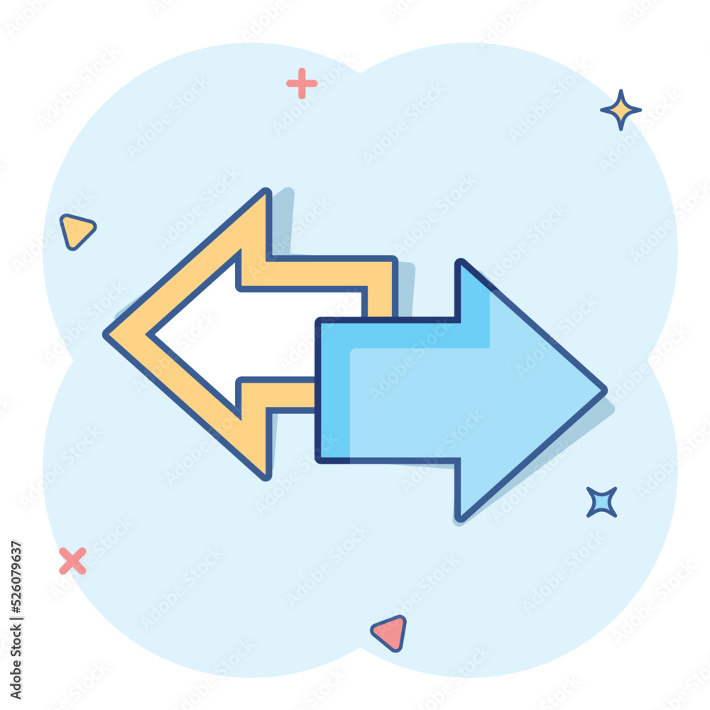 Vector cartoon arrow left and right icon in comic style. Forward arrow ...
