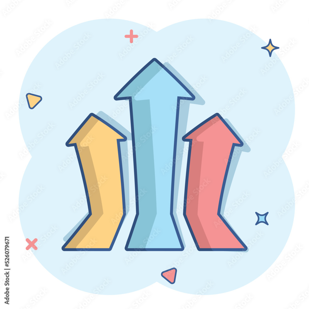 Vector cartoon arrow up icon in comic style. Forward arrow sign ...