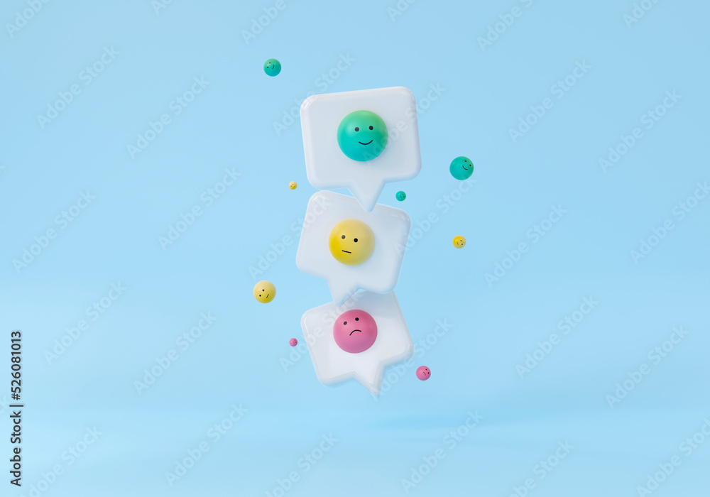Feedback concept with smileys in chat bubbles on from bad in bottom ...