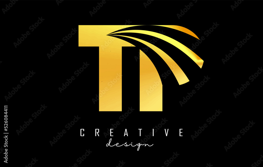 Golden letter TP t p logo with leading lines and road concept design ...
