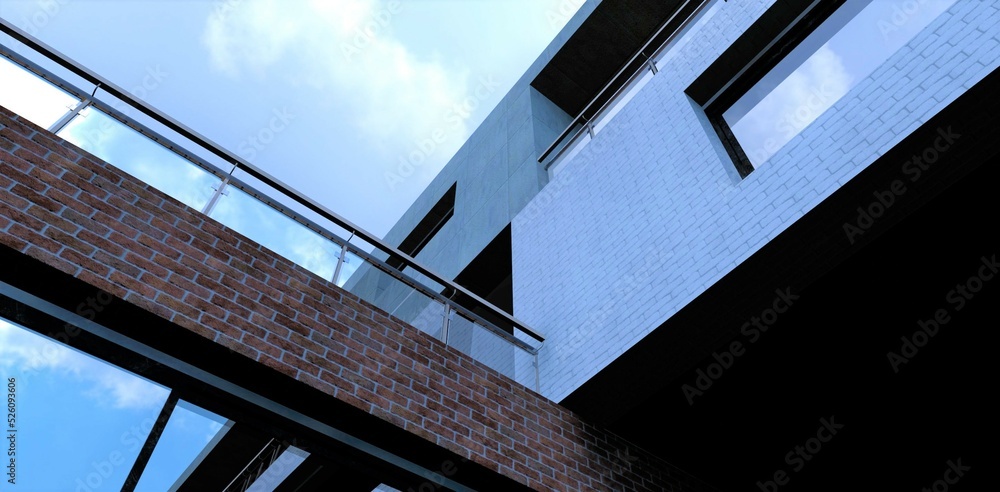 View from below on the facade of a traditional office building finished ...
