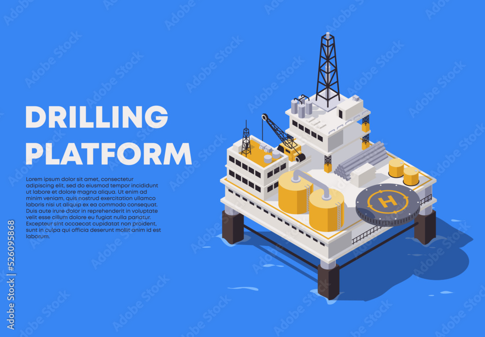 Vector illustration of an offshore drilling platform for gas and oil ...