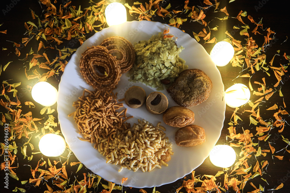 Plate Of Mix Indian Snack. Holiday Time With Fresh and Tasty Food ...