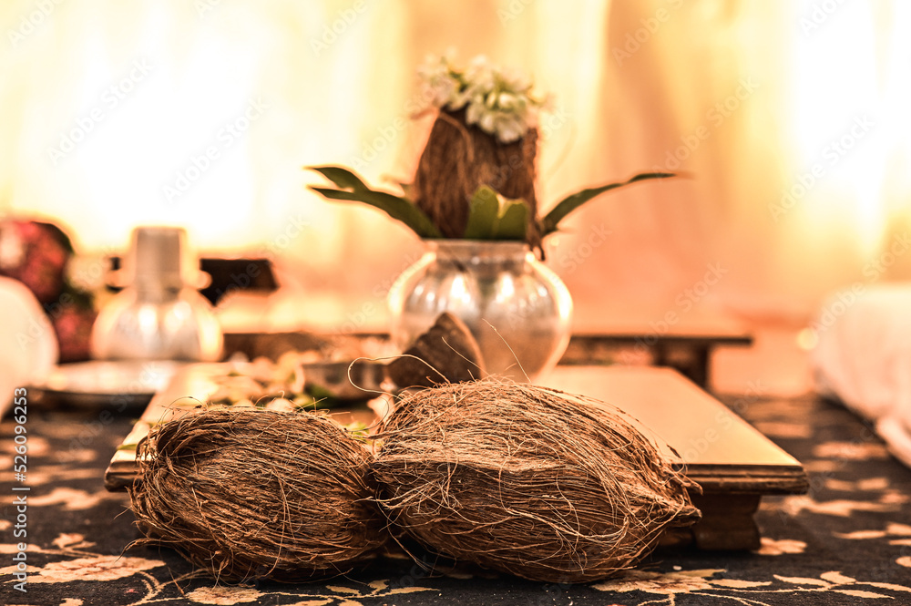 Coconut in Hindu Engagement Worship Ceremony and Rituals With Coconut ...