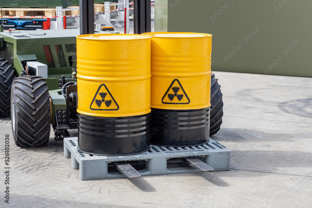 Barrels with poisonous substance. Poisonous chemicals in yellow barrels ...