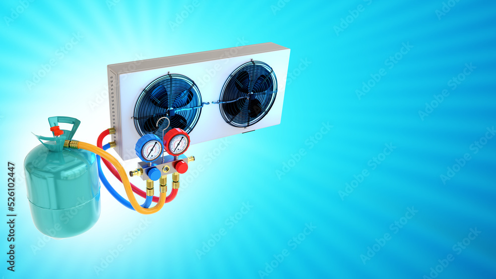 Split technology. Refueling air conditioner. Hoses and ozone gas ...