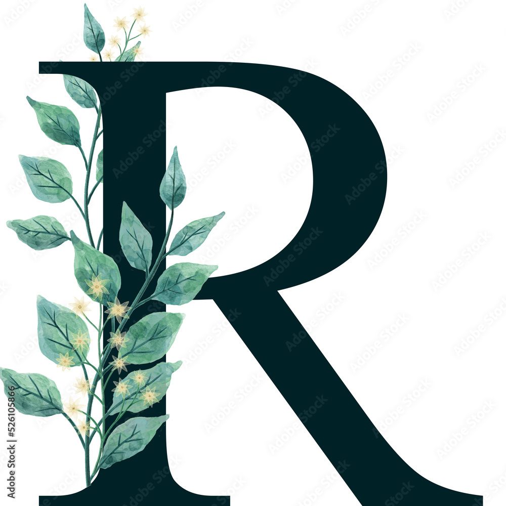 Black Letter R PNG with floral arrangement with transparent background ...