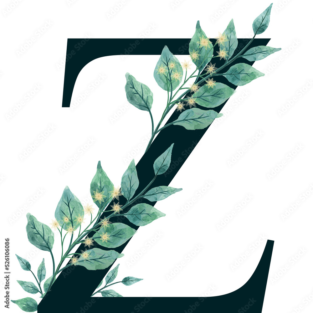 Black Letter Z PNG with floral arrangement with transparent background ...