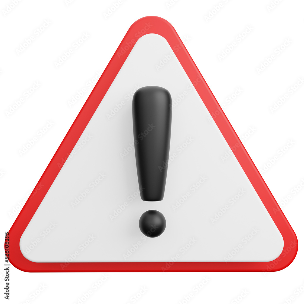 exclamation mark danger sign on transparent background. 3D Illustration ...