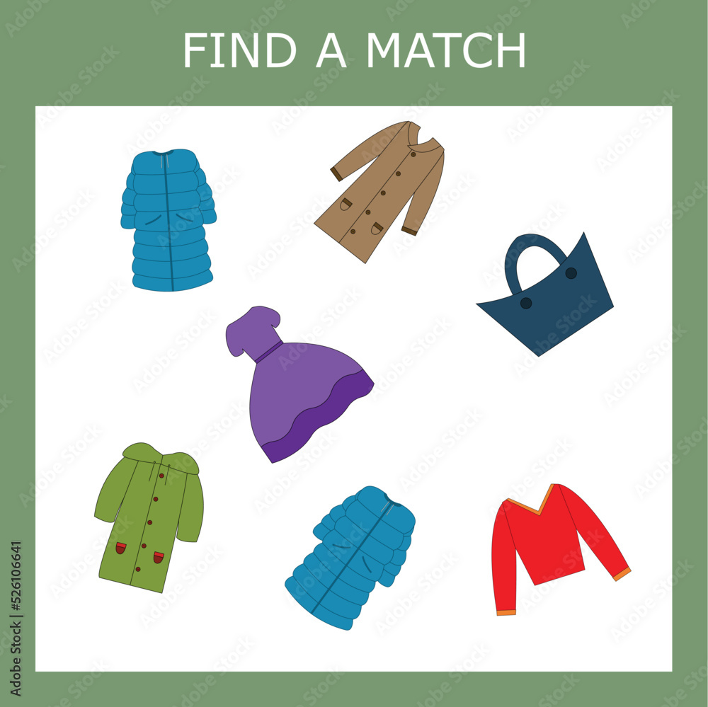 Vektorová grafika „Find a pair or match game with colorful clothes ...