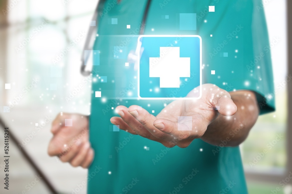 Medicine doctor hold icon health and electronic medical record on ...