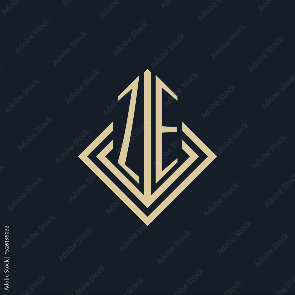 Initials ZE logo rhombus lines shape style, luxury modern real estate ...