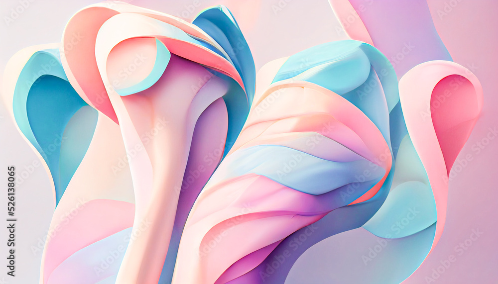 Abstract 3D Render ballerina curvy extrusions in vivid pastel colors ...