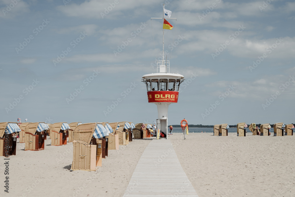 Tower of the German Lifeguard Association DLRG on Travemünde beach in ...