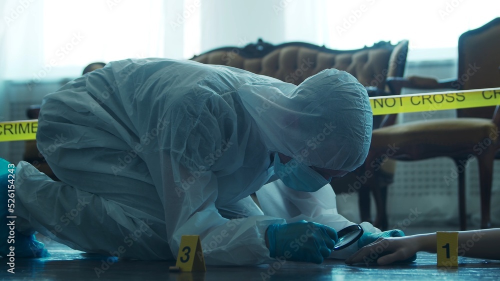Detective Collecting Evidence in a Crime Scene. Forensic Specialists ...