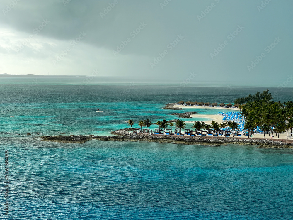 An aerial view of Coco Cay a Royal Caribbean Cruise Lines private ...