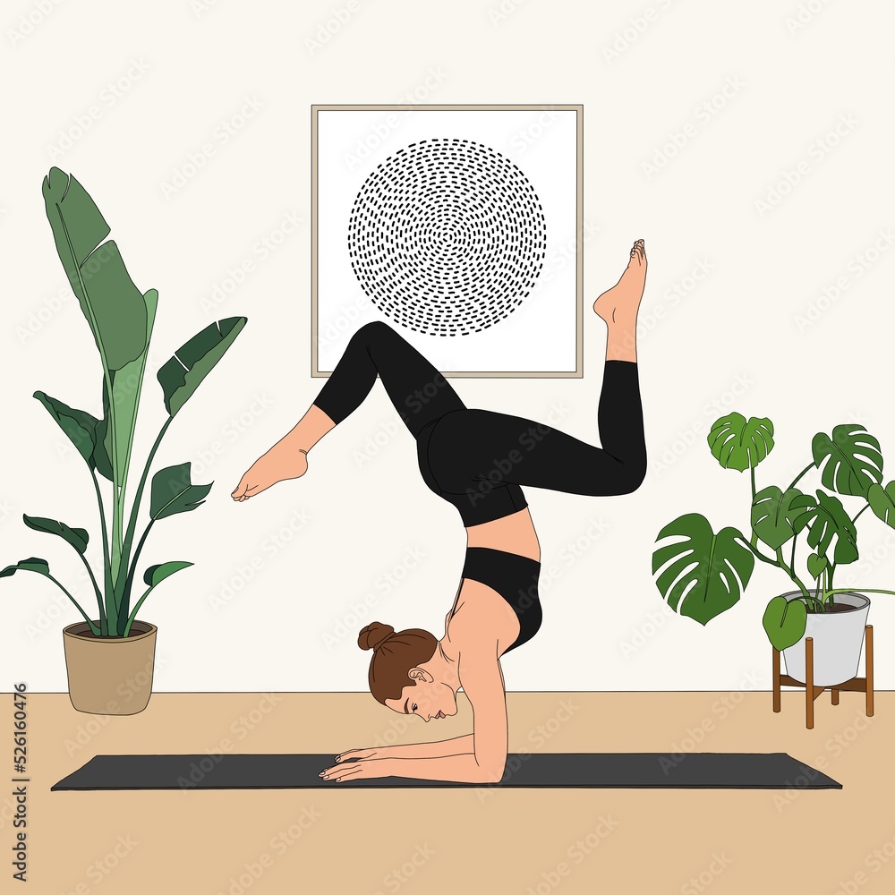 Handstand With Splits Pose / Pincha Mayurasana. Flexible Woman doing ...