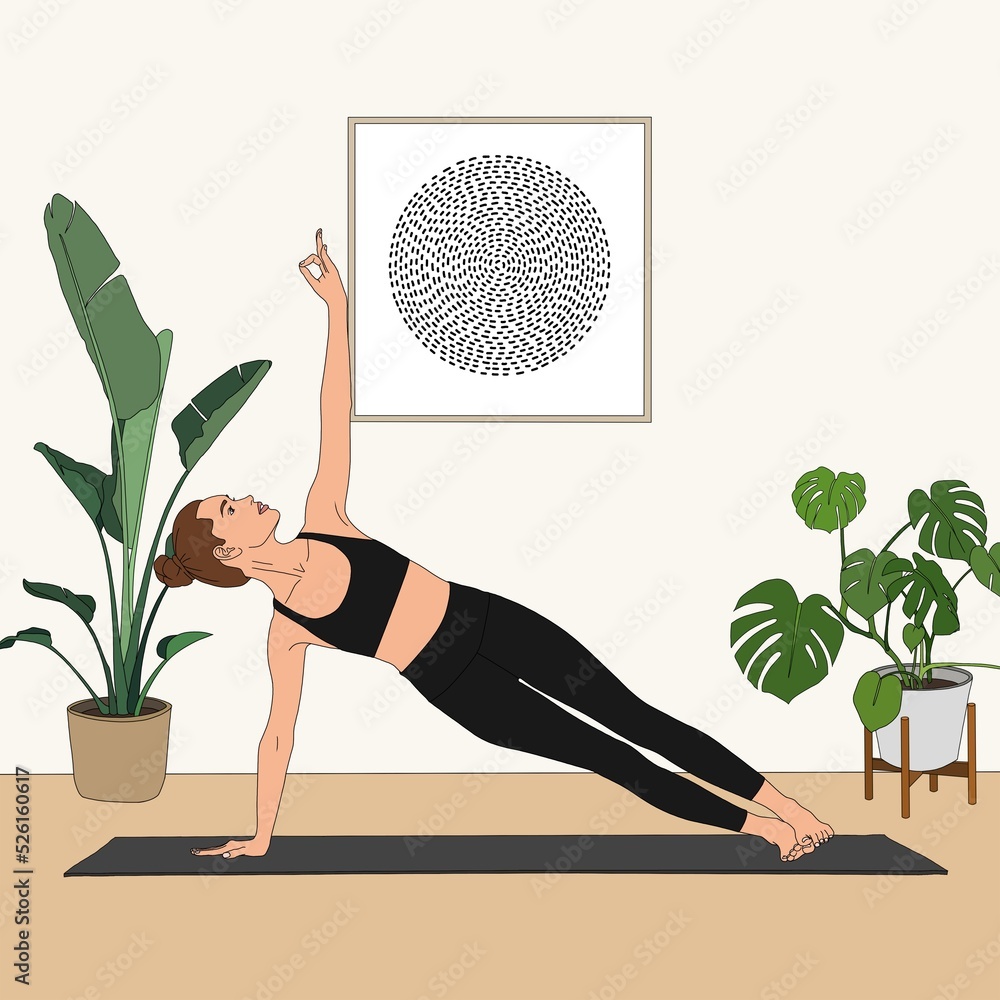 Side Plank Pose / Vasisthasana. Beautiful woman figure practicing yoga ...