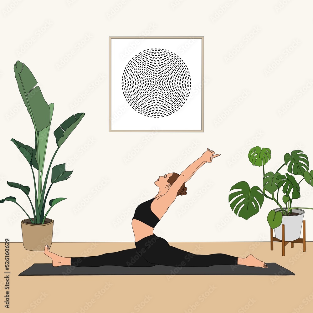 Splits Pose / Hanumanasana. Stretching flexible woman practicing doing ...