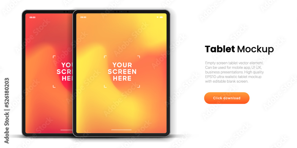 3D Tablet frame less blank screen. Empty screen device tablet mockup ...