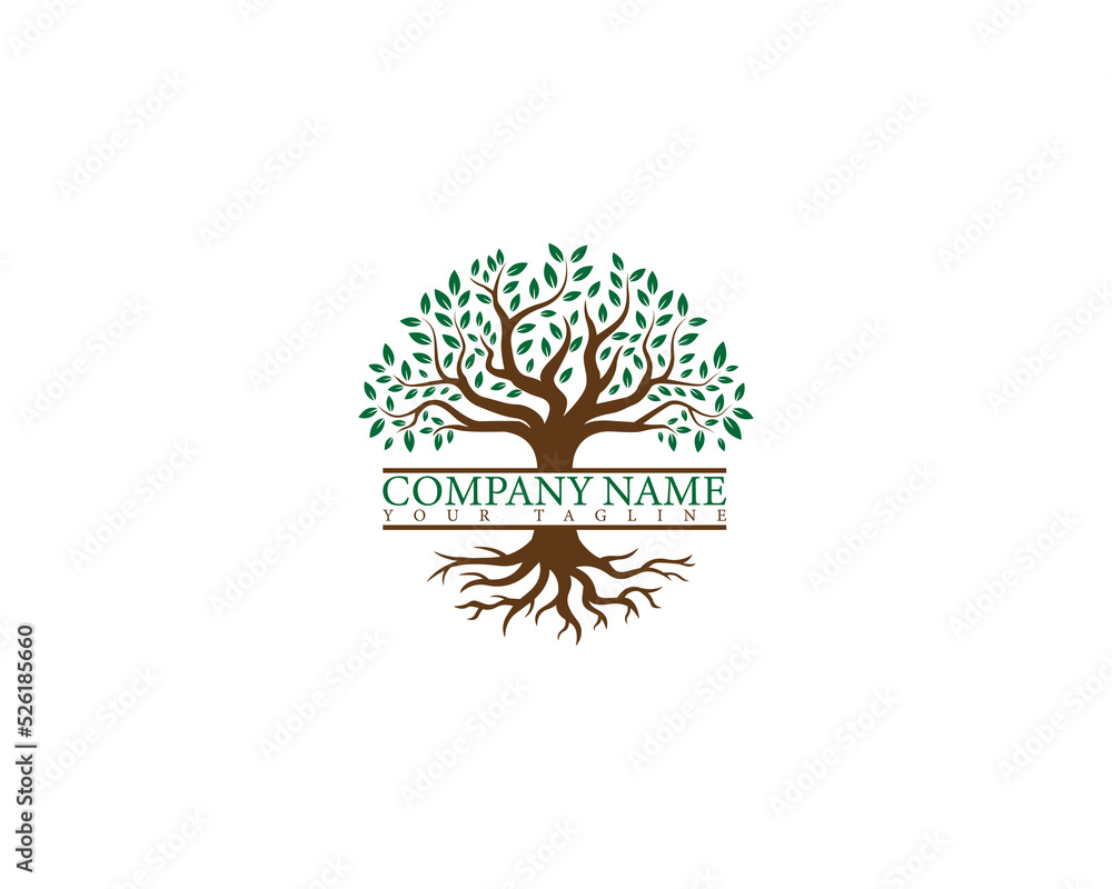Vibrant Tree, Tree Of Life Isolated Logo Design. Green Tree and Roots ...